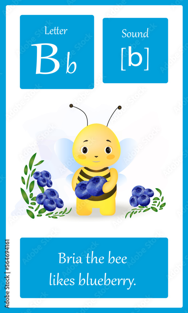 Colorful alphabet letter B. Phonics flashcard with sound. Letter B for ...