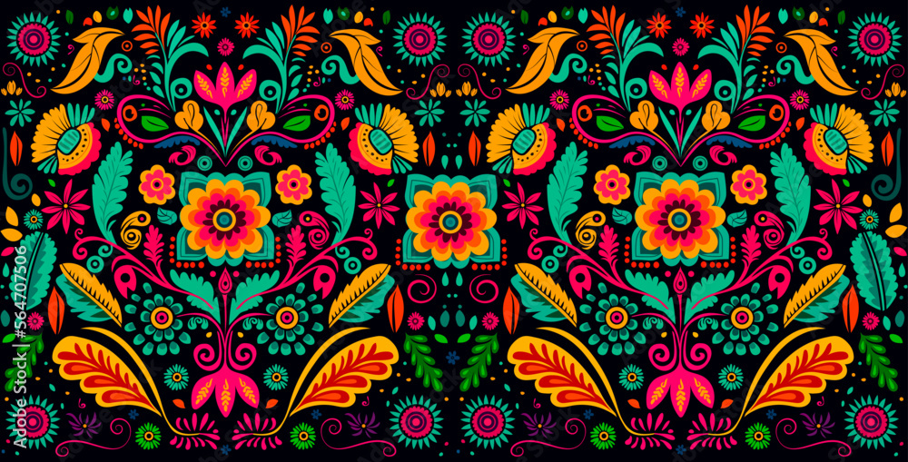Vector de Stock Patron geométrico floral estilo mexicano, colores ...