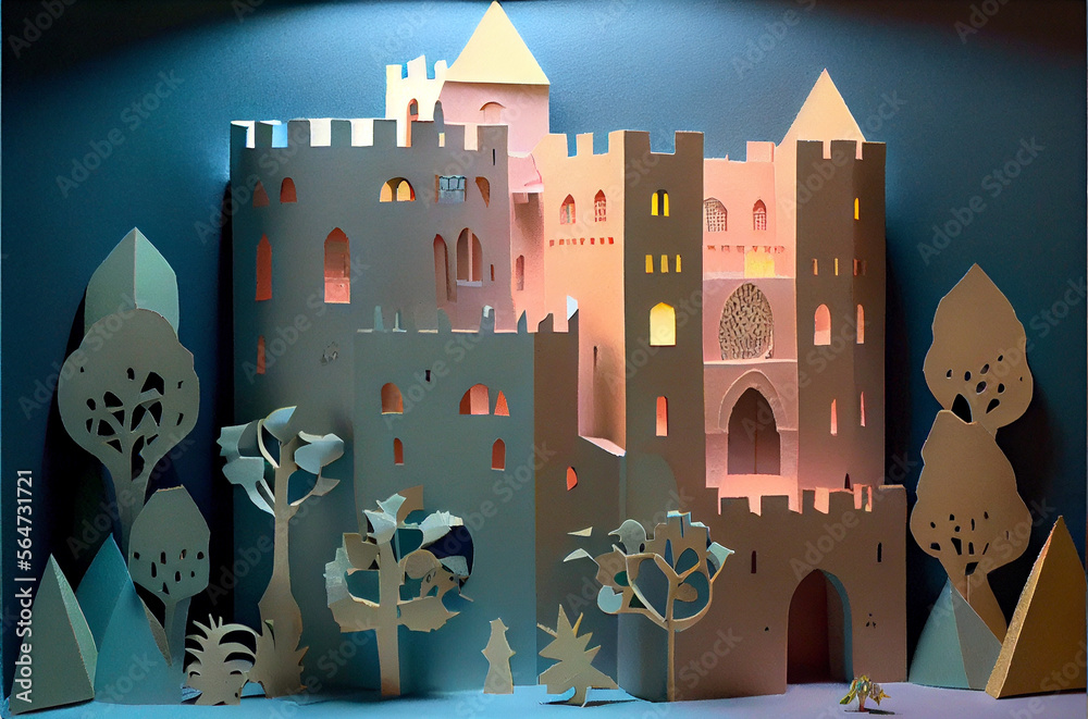 papercraft diorama: medieval castle (generative ai content) Stock ...
