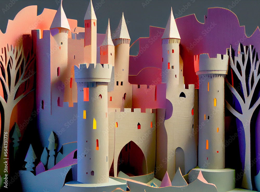 papercraft diorama: medieval castle (generative ai content) Stock ...