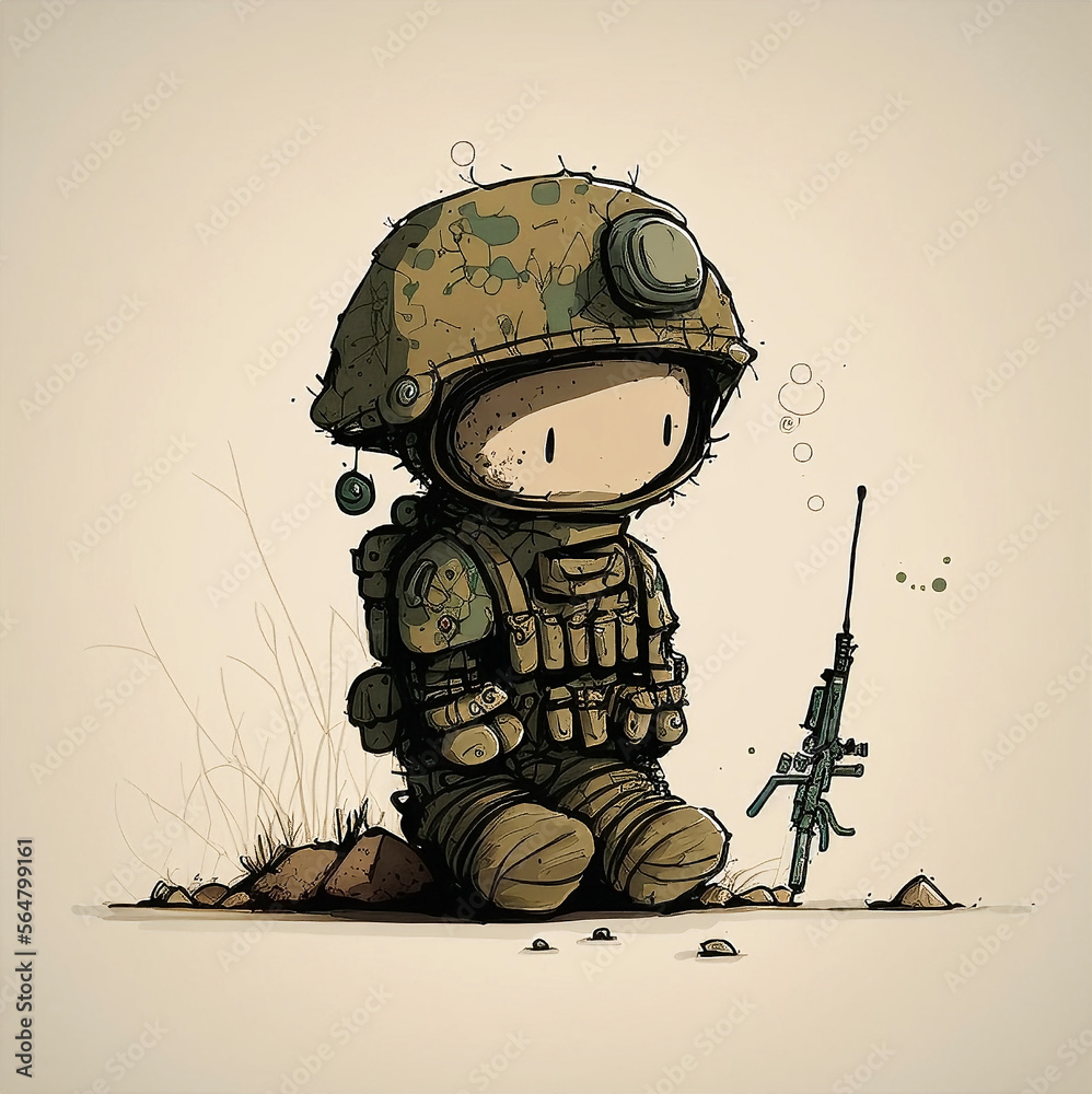 Stickman Character military soldier cartoon - sad looks - military ...
