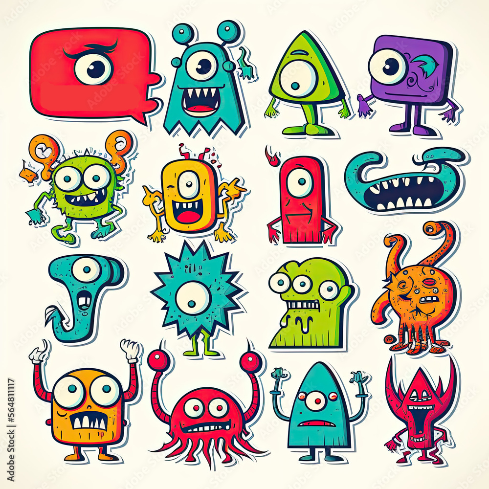 set of colorful cartoon creatures and monsters illustration sprite ...