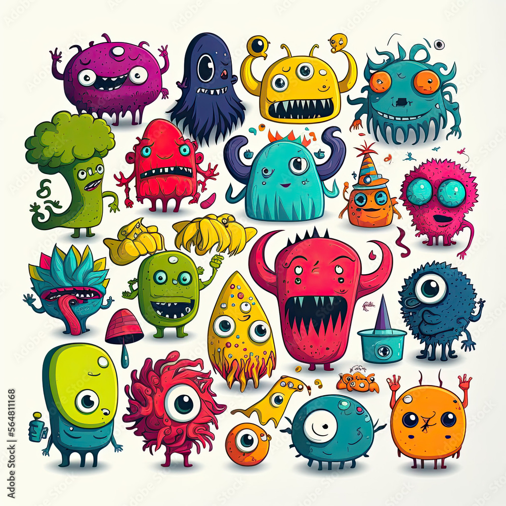set of colorful cartoon creatures and monsters illustration sprite ...