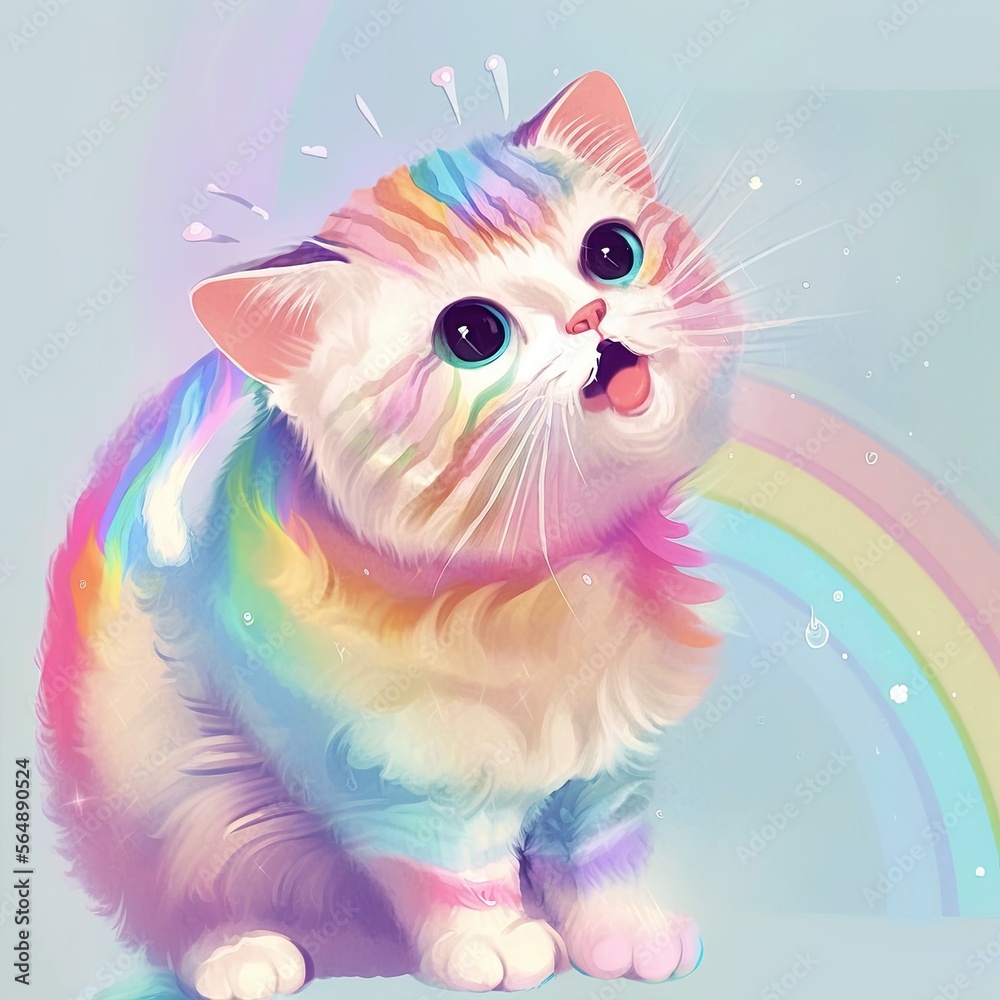 Ilustración De Stock Rainbow Kawaii Cat Pastel Anime Realism Adobe Stock