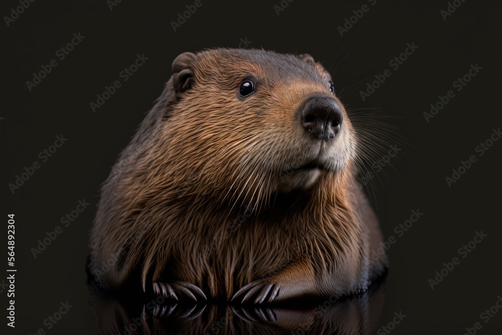 a beaver is looking up at the camera with its head tilted to the side ...
