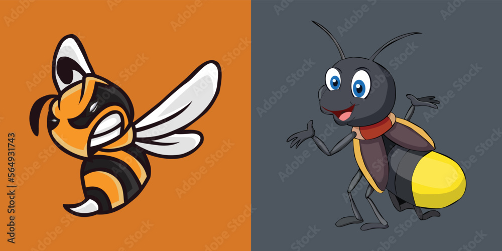 Collection of Cartoon Cute Insects Bee, Firefly Stock Vector | Adobe Stock