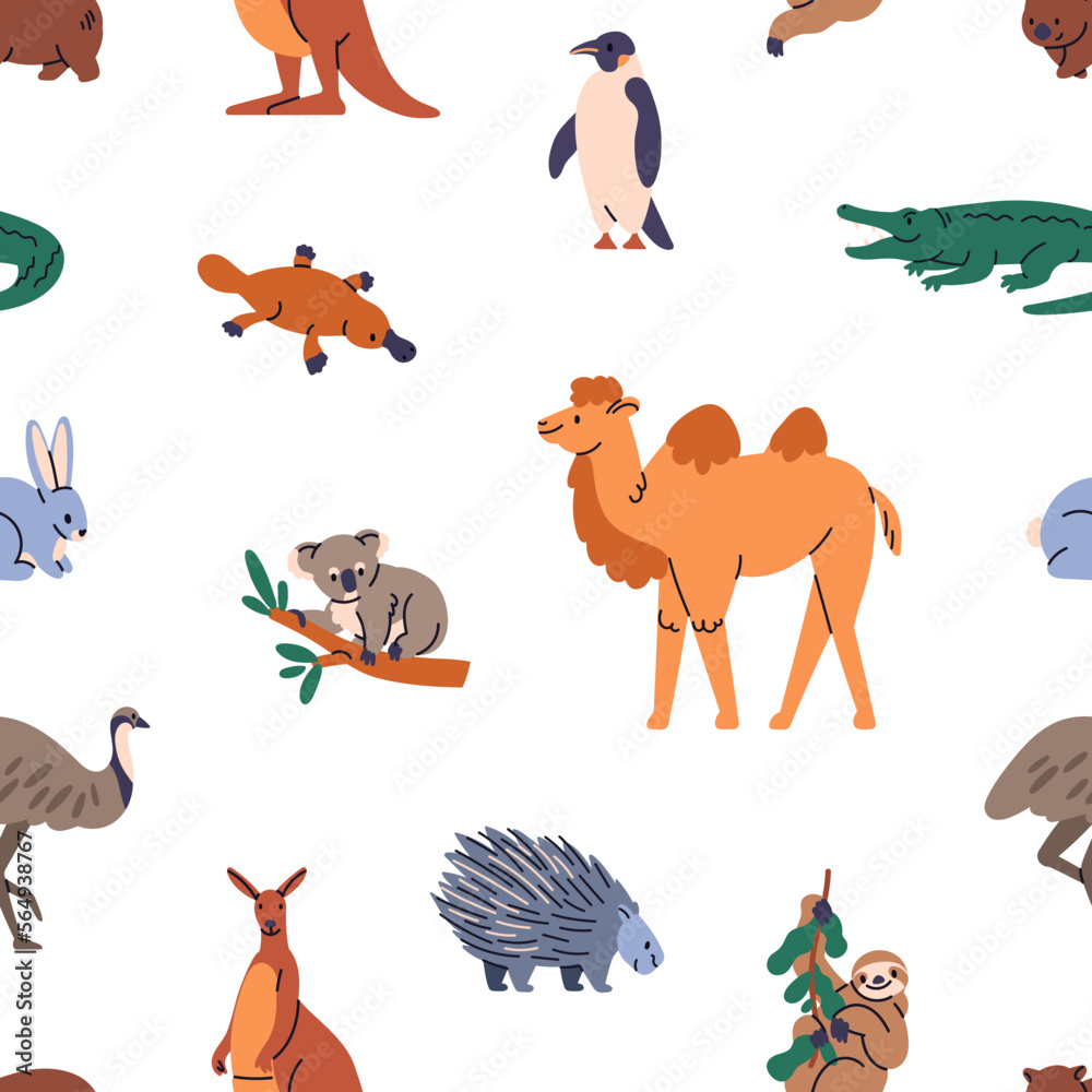 Seamless pattern, wild animals repeating print. Endless background ...