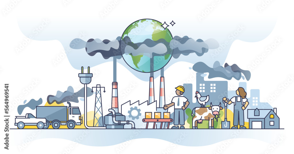 Generating greenhouse gases and CO2 pollution in urban city outline ...