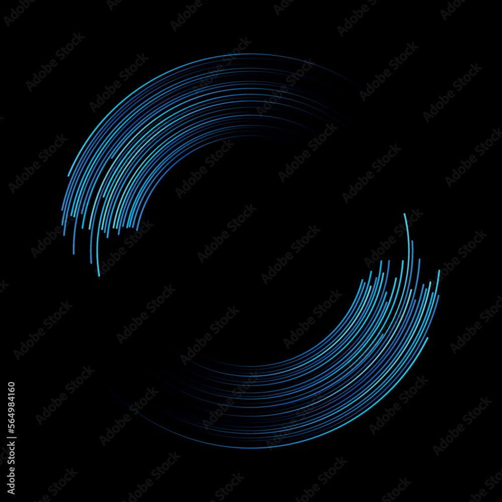 Abstract blue circle lines on black background. Logo, icon or design ...