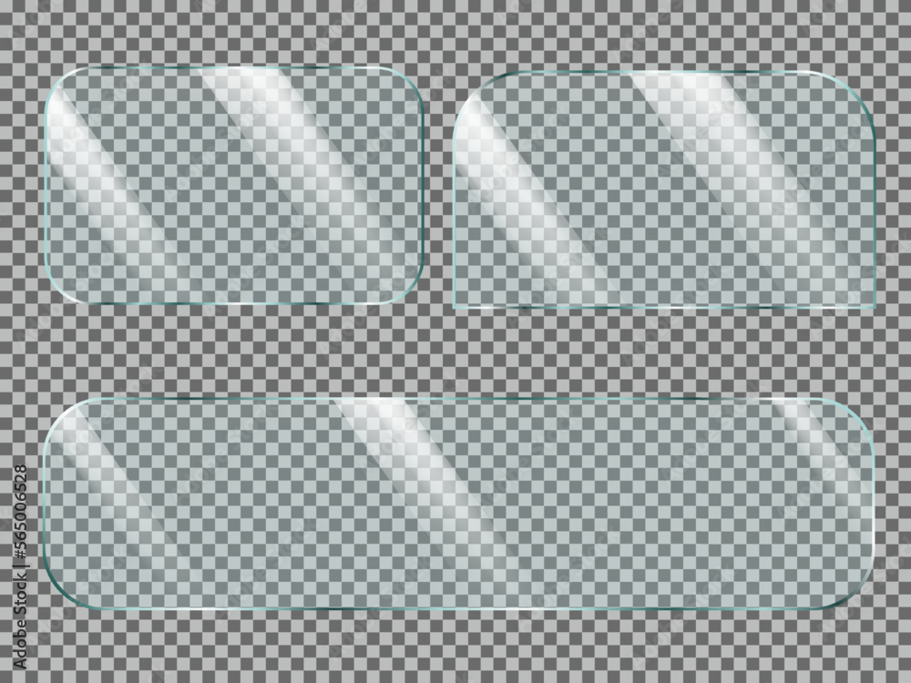 Reflective glass plate or banner. Rectangular transparent window with ...