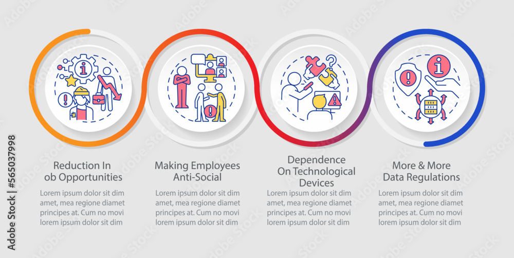ICT in business disadvantages loop infographic template. Issues. Data visualization with 4 steps ...