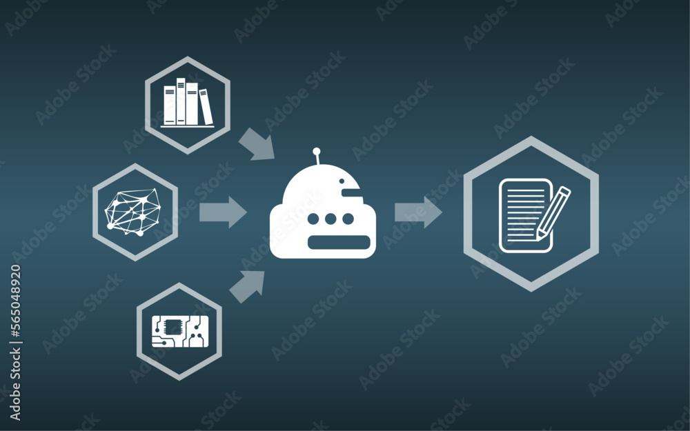 Graphic of a text creation, text production by an artificial ...