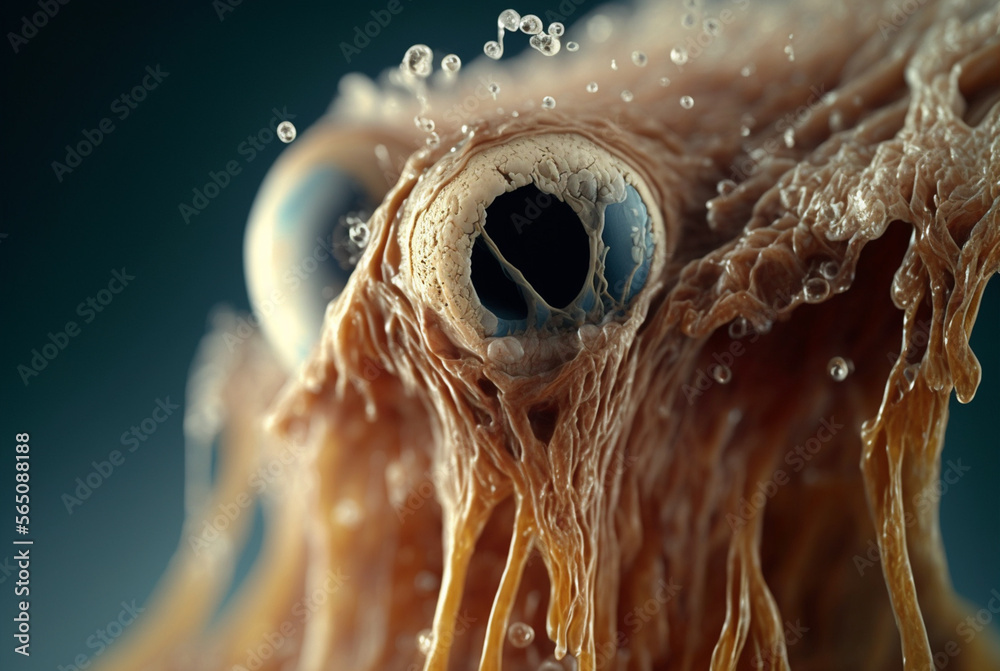 microscope of fantasy alien weird and bizarre lifeform with eye skin ...