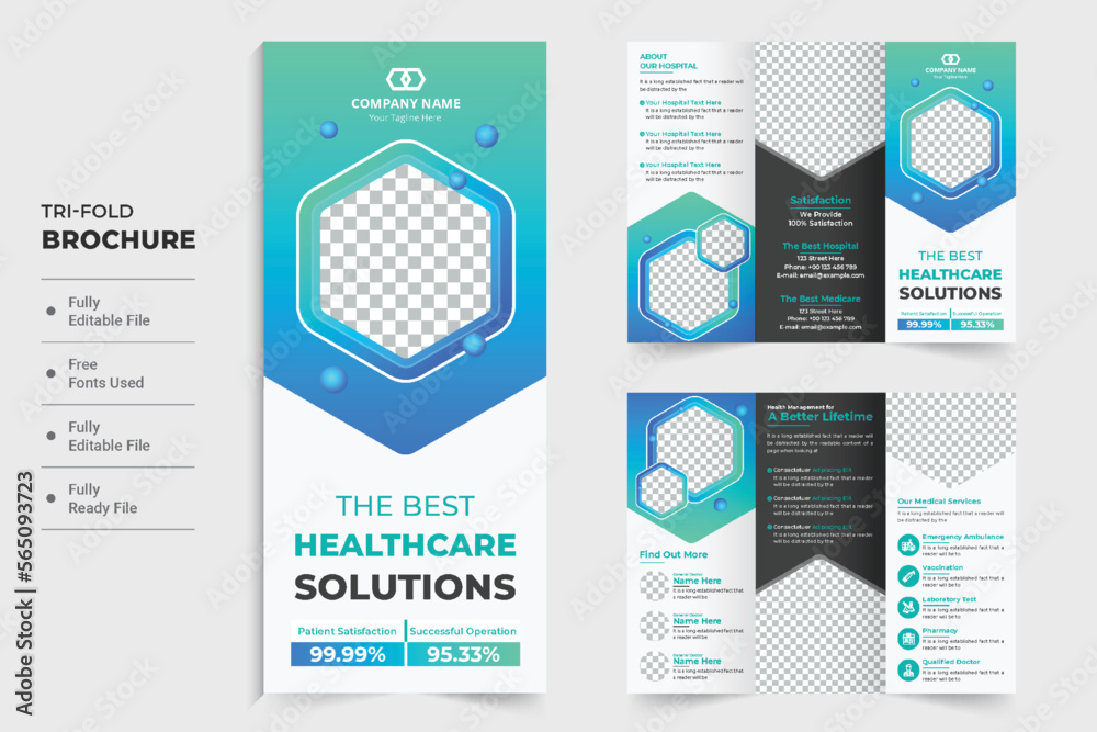 Healthcare center promotional tri fold brochure vector for digital ...