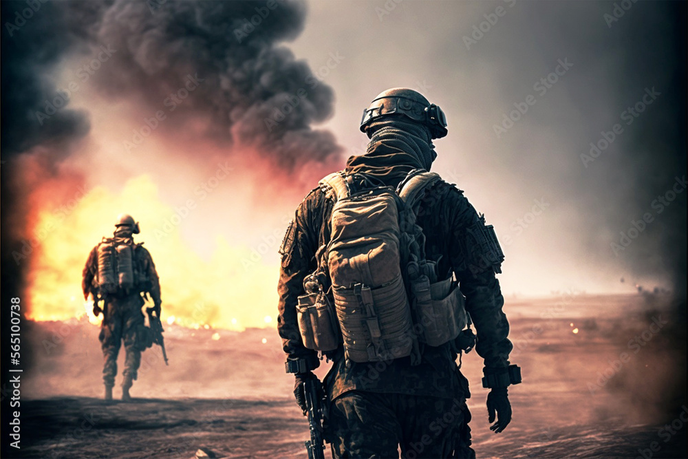 Soldier military in the war with a weapon in his hands, armed forces ...