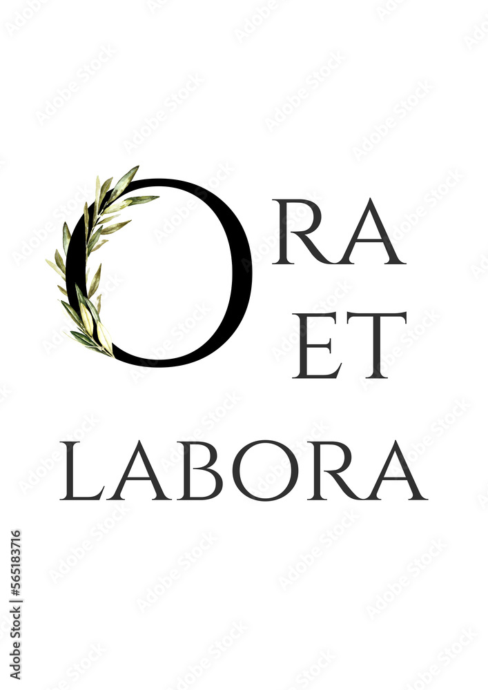 ora et labora greenery watercolor olive letters sign, poster, printable ...