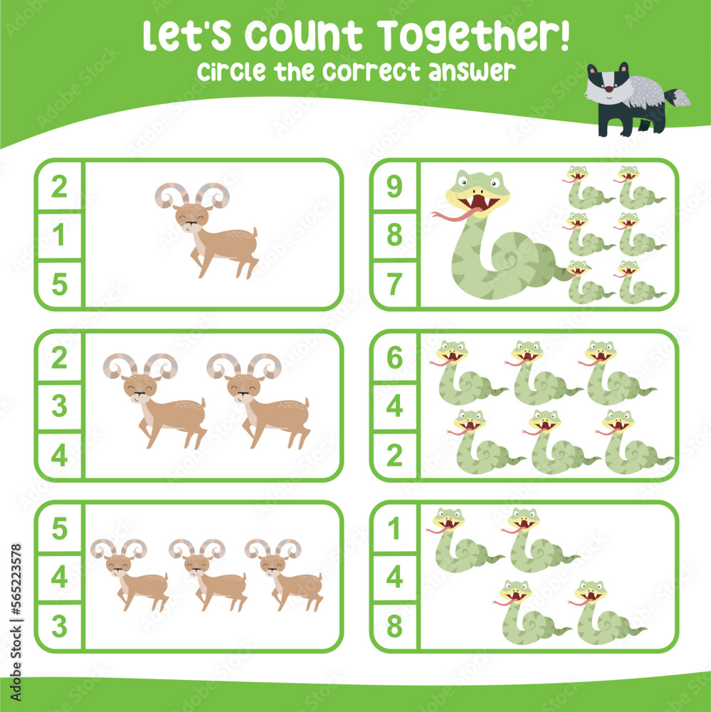 Let’s counting the animals together and circle the number on the ...