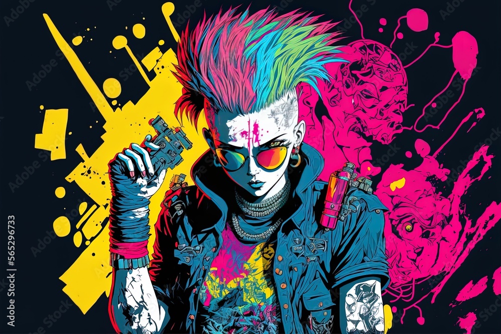 Stock-Illustration „Punk rock cyberpunk manga and anime character art ...