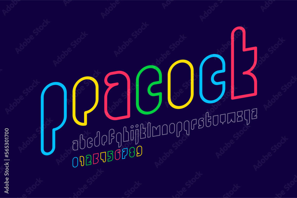 Modern outline font design, lowercase alphabet letters and numbers ...