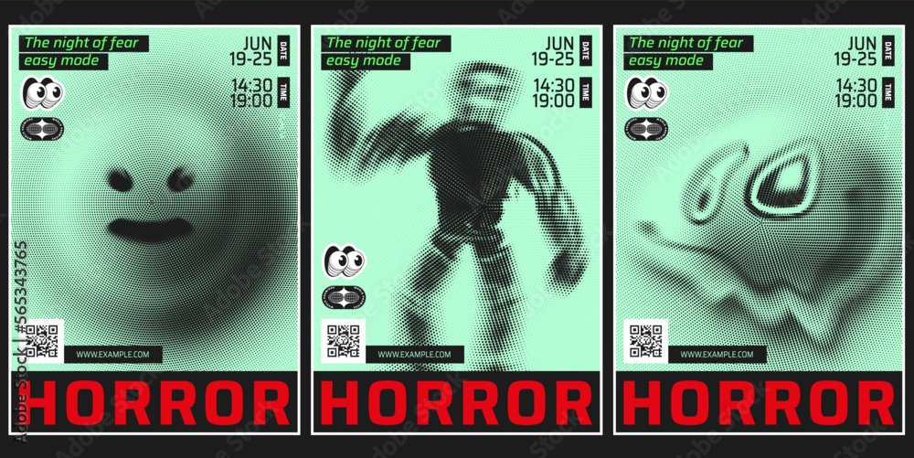 Vertical web banner. Minimalistic horror poster. Set of three movie ...