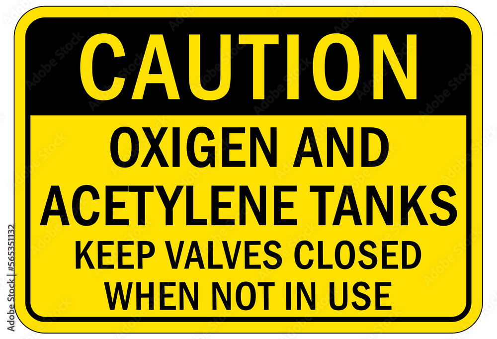 Acetylene warning chemical sign and labels oxygen and acetylene tank ...