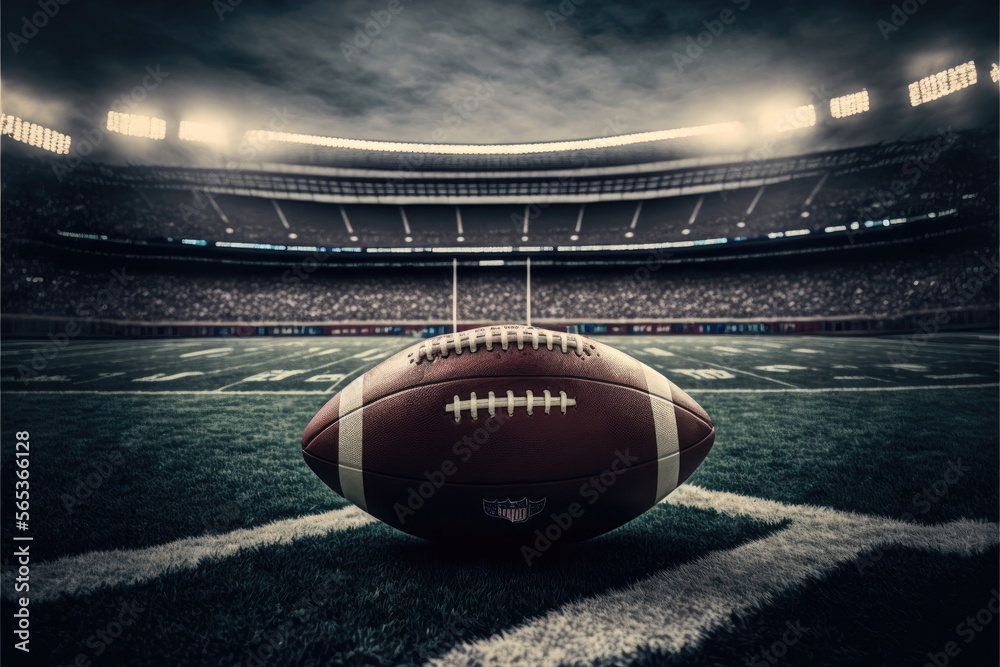 nfl, ball on ground with stadium background, goal, wide angle, Made by ...