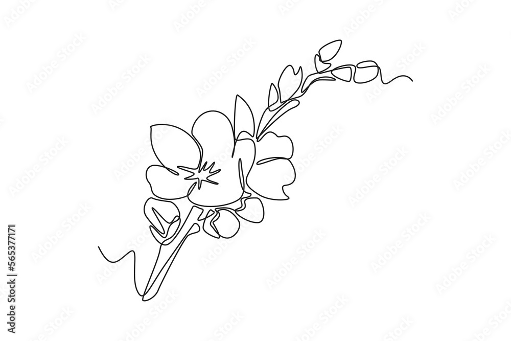 Continuous one line drawing Cherry tree spring flower. Cherry blossom ...