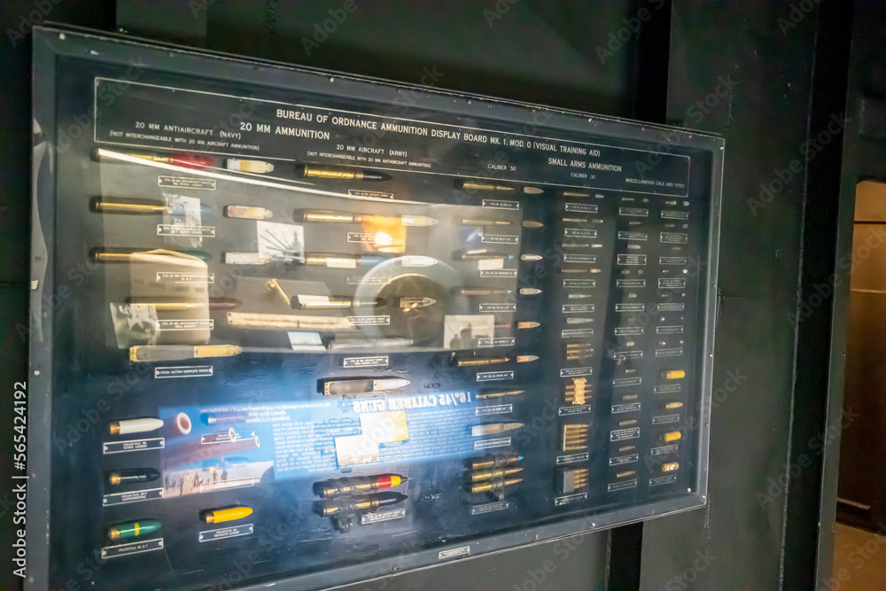 Bureau of Ordnance Ammunition Display Board inside of the USS Alabama ...