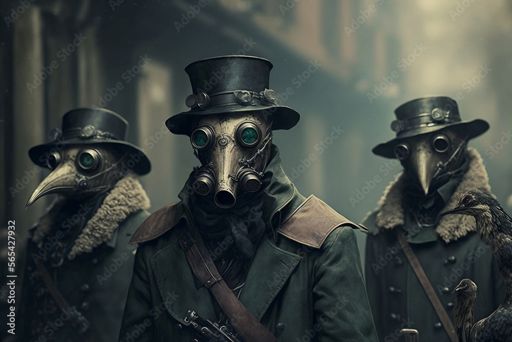 Steampunk People in Plague Doctor Masks Stock Illustration | Adobe Stock