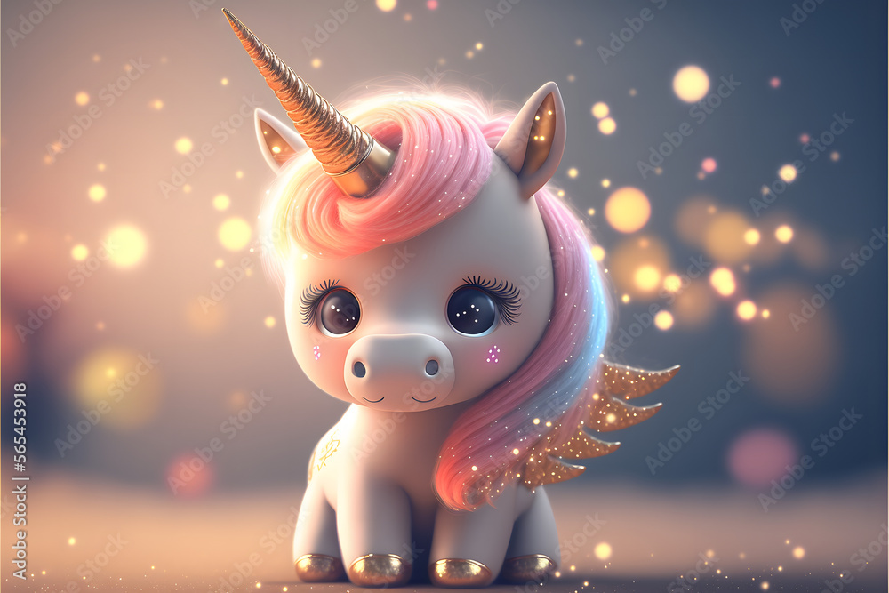Cute Unicorn, Magic Baby Rainbow Horse surrounded by sparkles and ...
