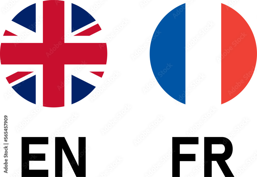 Round Flag Selection Button Badge Icon Set with UK and France Flags ...