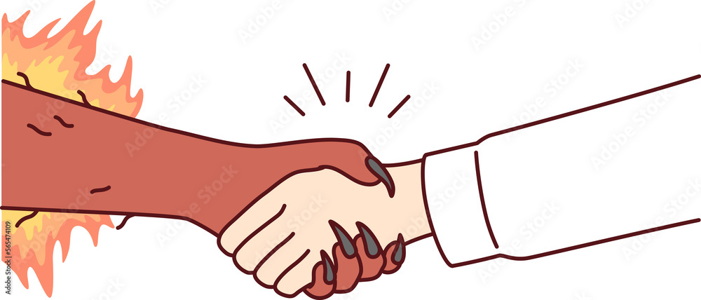 Handshake man and devil symbolizes risky deal or dangerous business ...