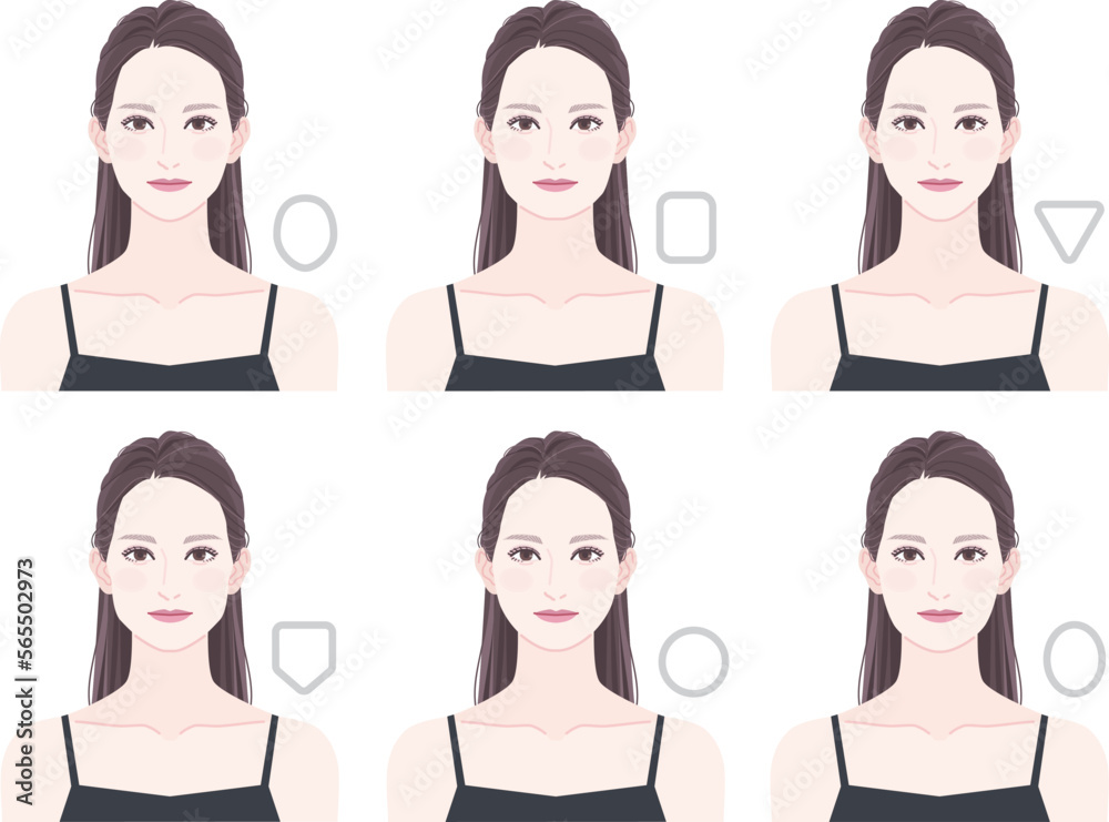 【Different types of face shapes.】 Each of these has a different facial ...