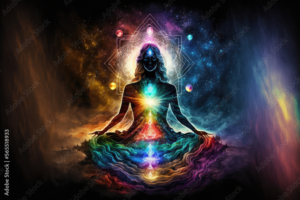 Human inner energy chakra meditation of mind body and soul. Peculiar AI ...