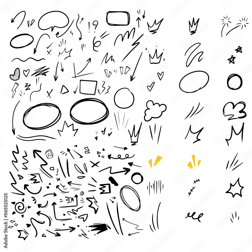 Vector set of hand-drawn cute cartoony expression sign doodle line ...