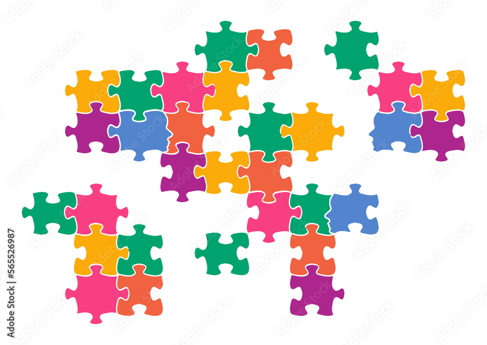 Jigsaw puzzle pieces are seen on a transparent background. Stock ...