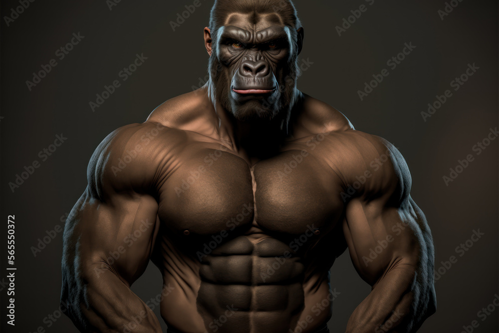 Portrait of a strong male gorilla in a gym. Bodybuilding concept generative ai Stock Illustration Adobe Stock