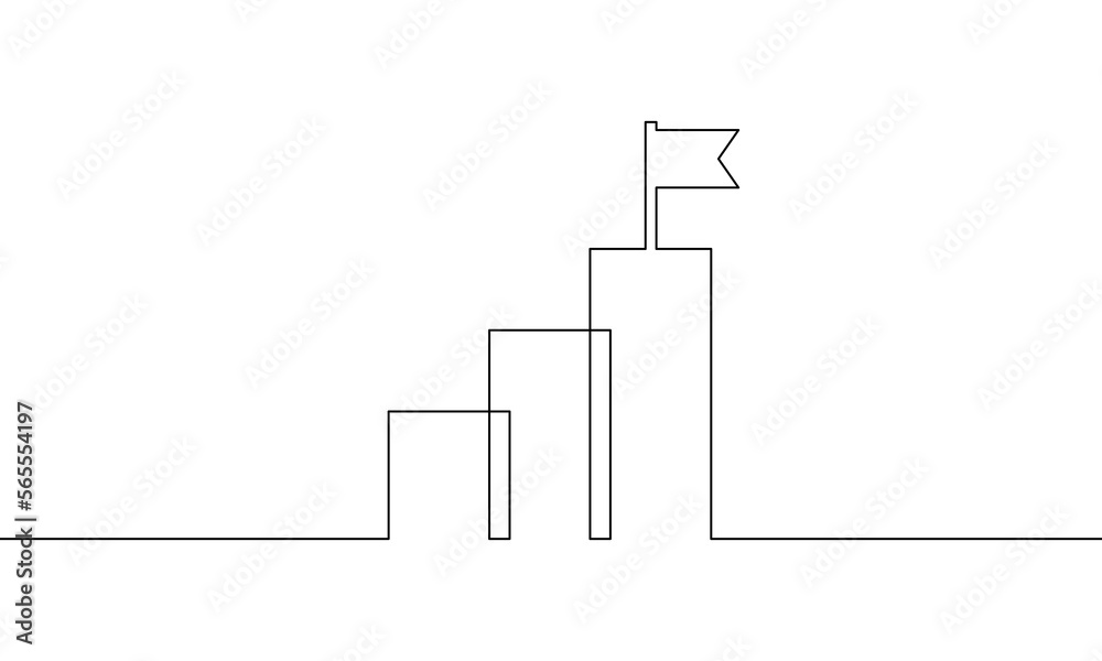 Continuous line drawing of graph icon business. Arrow up with a flag ...