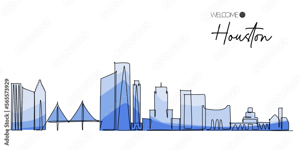 Image vectorielle Stock One continuous line drawing of Houston skyline ...