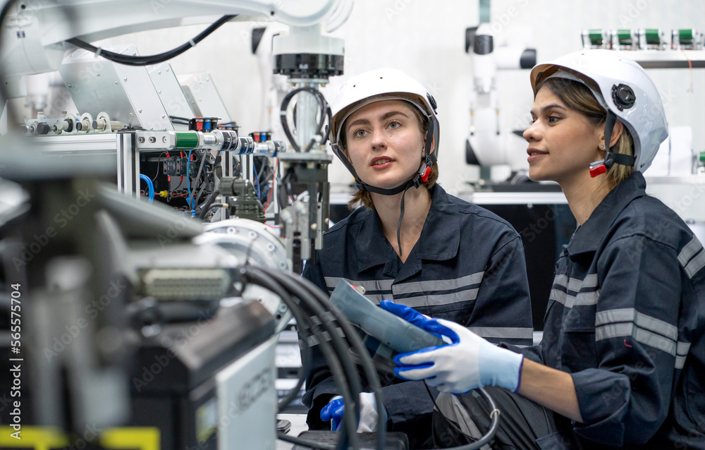 Foto de Stock Computer science development engineer working on robotic ...