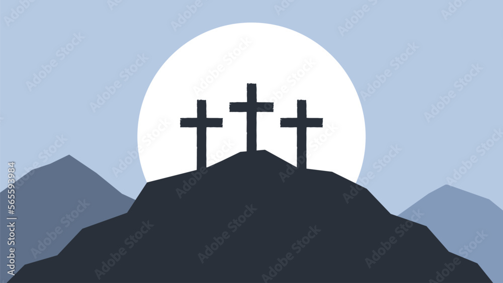 Three crosses on Golgotha. Easter. Crucifixion and resurrection of ...