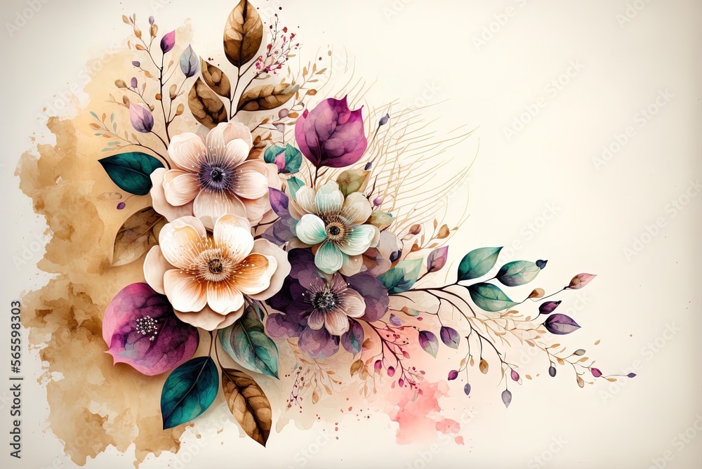 flowery raster image with texturing, suitable for a high-end greeting card or a floral banner ...