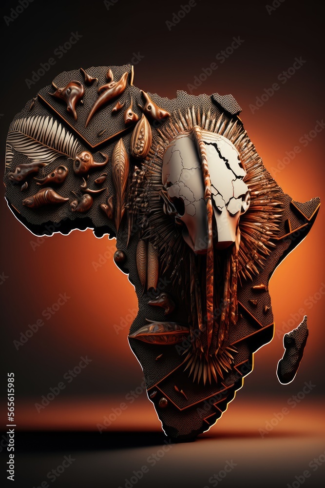 Decorative map of Africa in tribal traditional textures and imagery ...