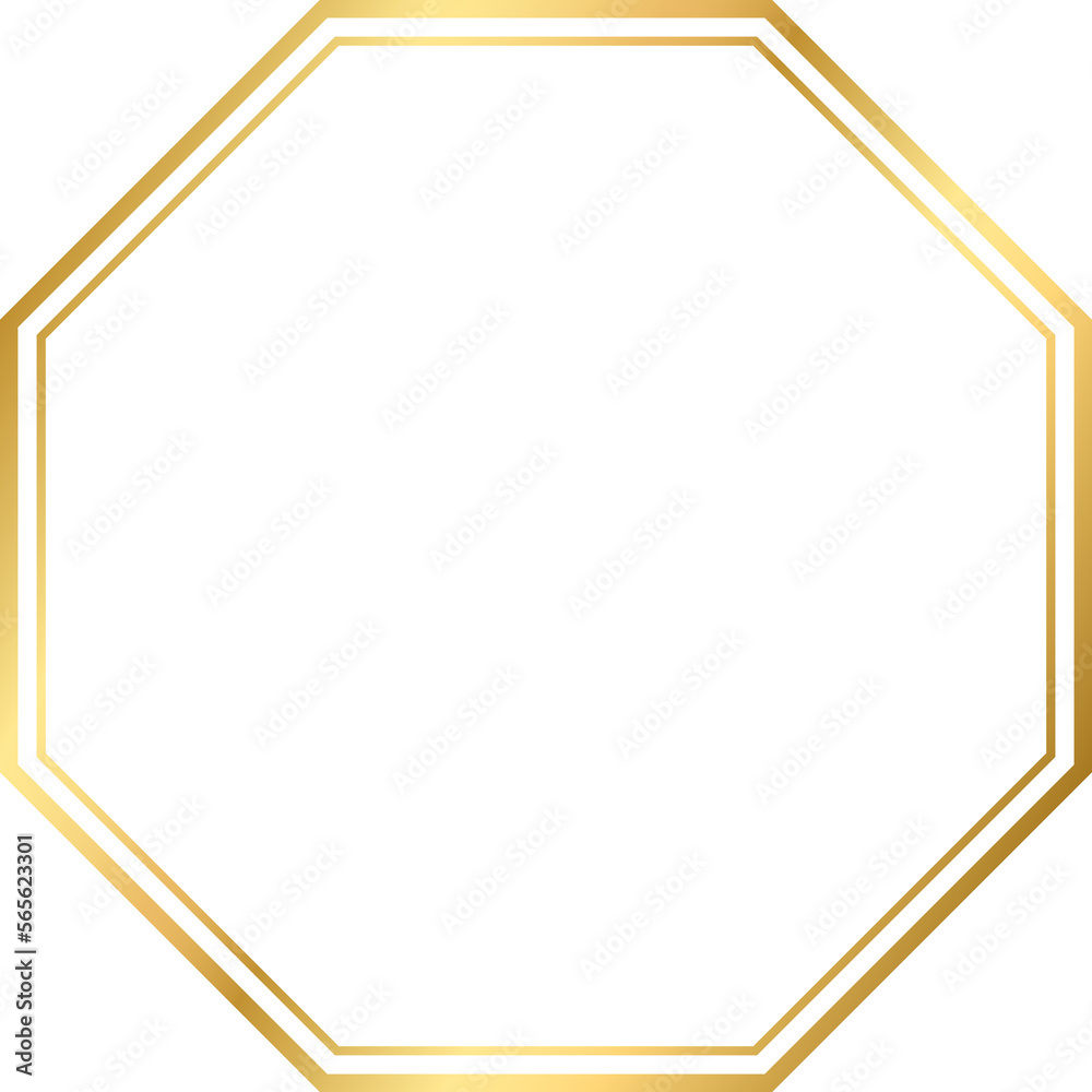 Double octagon gold frame, duo line golden border isolated on ...