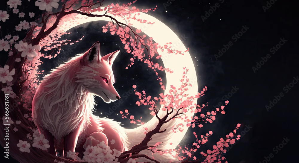 Kitsune White and Pink Cherry Blossom - Generative AI Stock ...