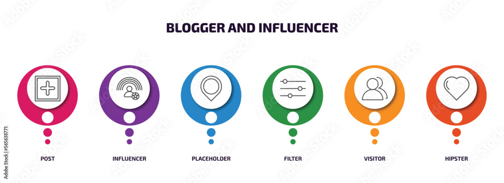blogger and influencer infographic element with outline icons and 6 ...
