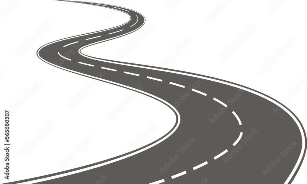 Curved road with white markings. Winding highway isolated on ...