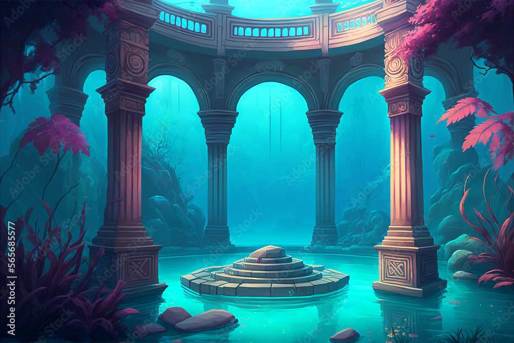 Underwater god's temple gate background. Concept art illustration of a ...