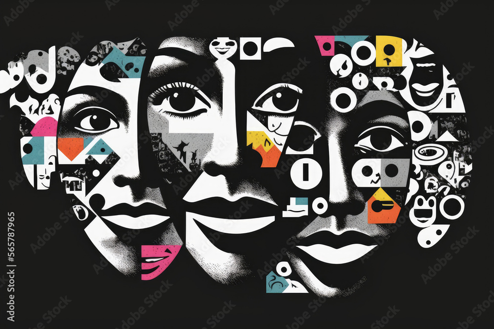 Abstract human many faces expression, dark emotion and uncertain mental ...