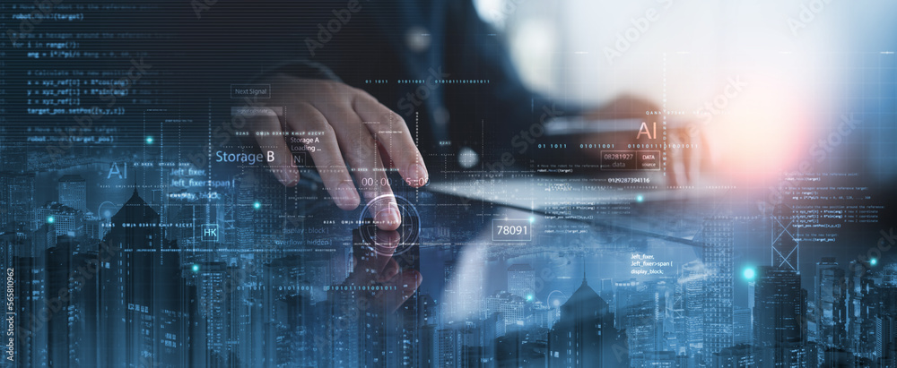 Computer programmer coding on modern computer with AI Artificial ...